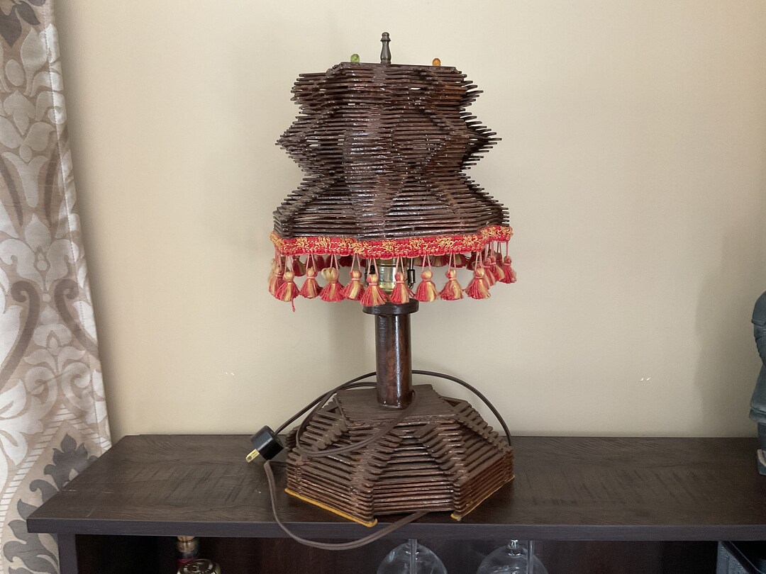 Tramp Art Lamp Popsicle Stick Light - Etsy