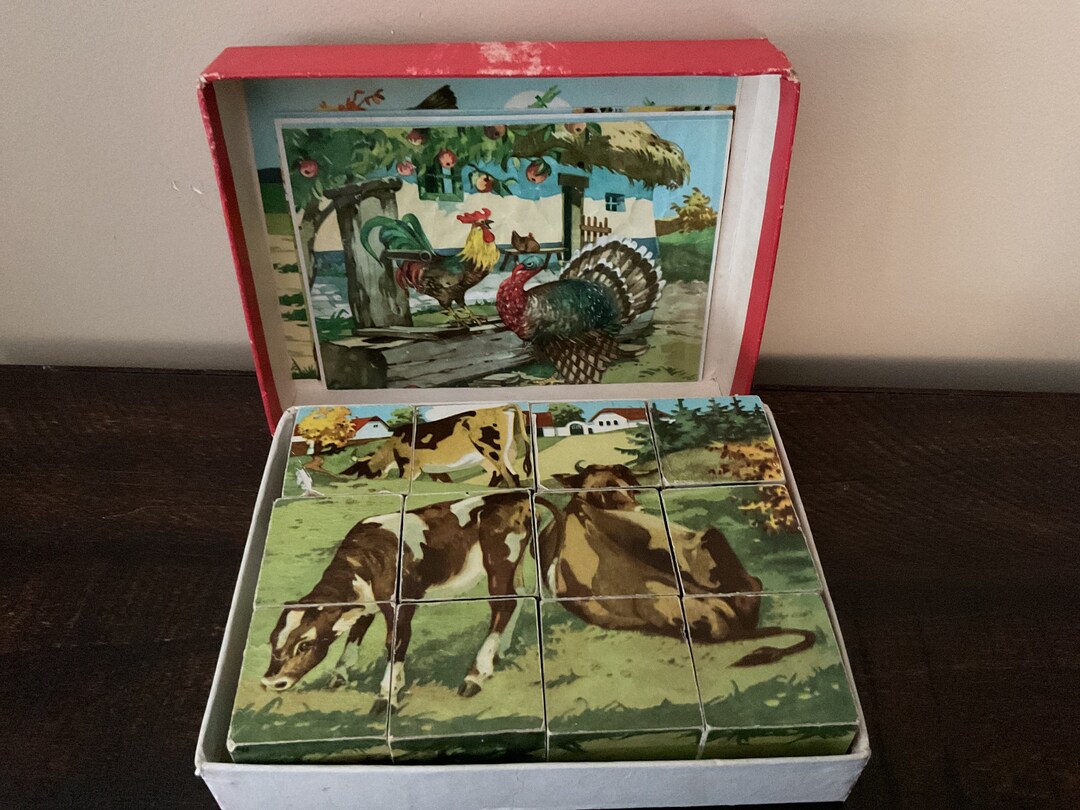 Vintage Wooden Cubes Picture Puzzle - Etsy