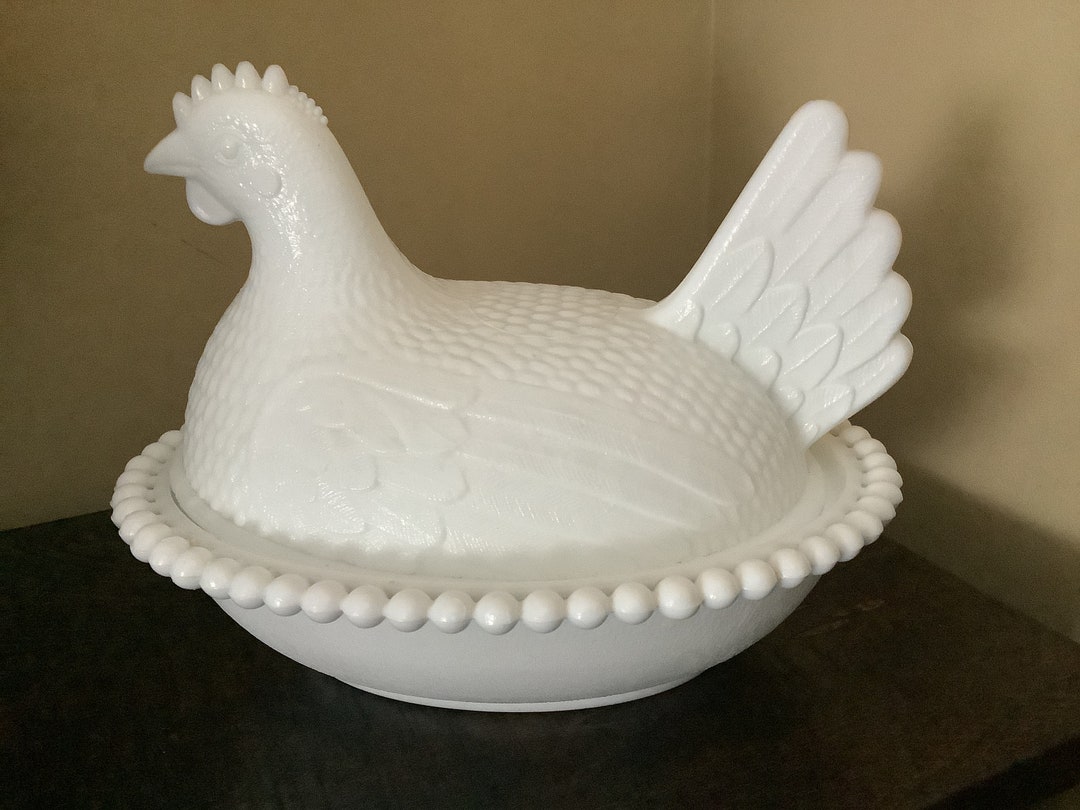 Milk Glass Hen on Nest Glass Chicken - Etsy