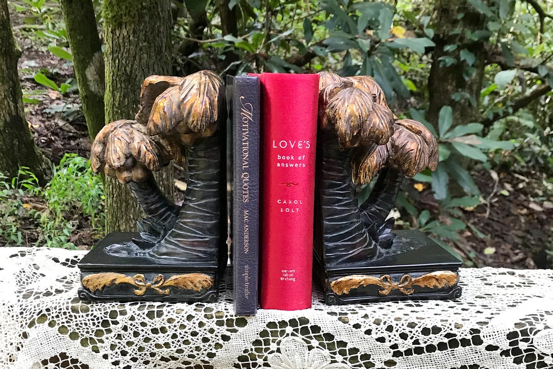 Vintage Heavy Ceramic Palm Tree Bookends, Black, Dark Brown and Rose ...