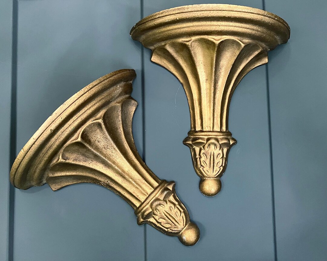 Two Metal Cast Gold Shelves/vintage Shelving/ Gold Shelfs - Etsy