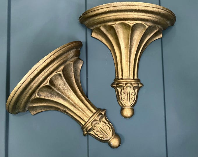 Two Metal Cast Gold Shelves/vintage Shelving/ Gold Shelfs - Etsy