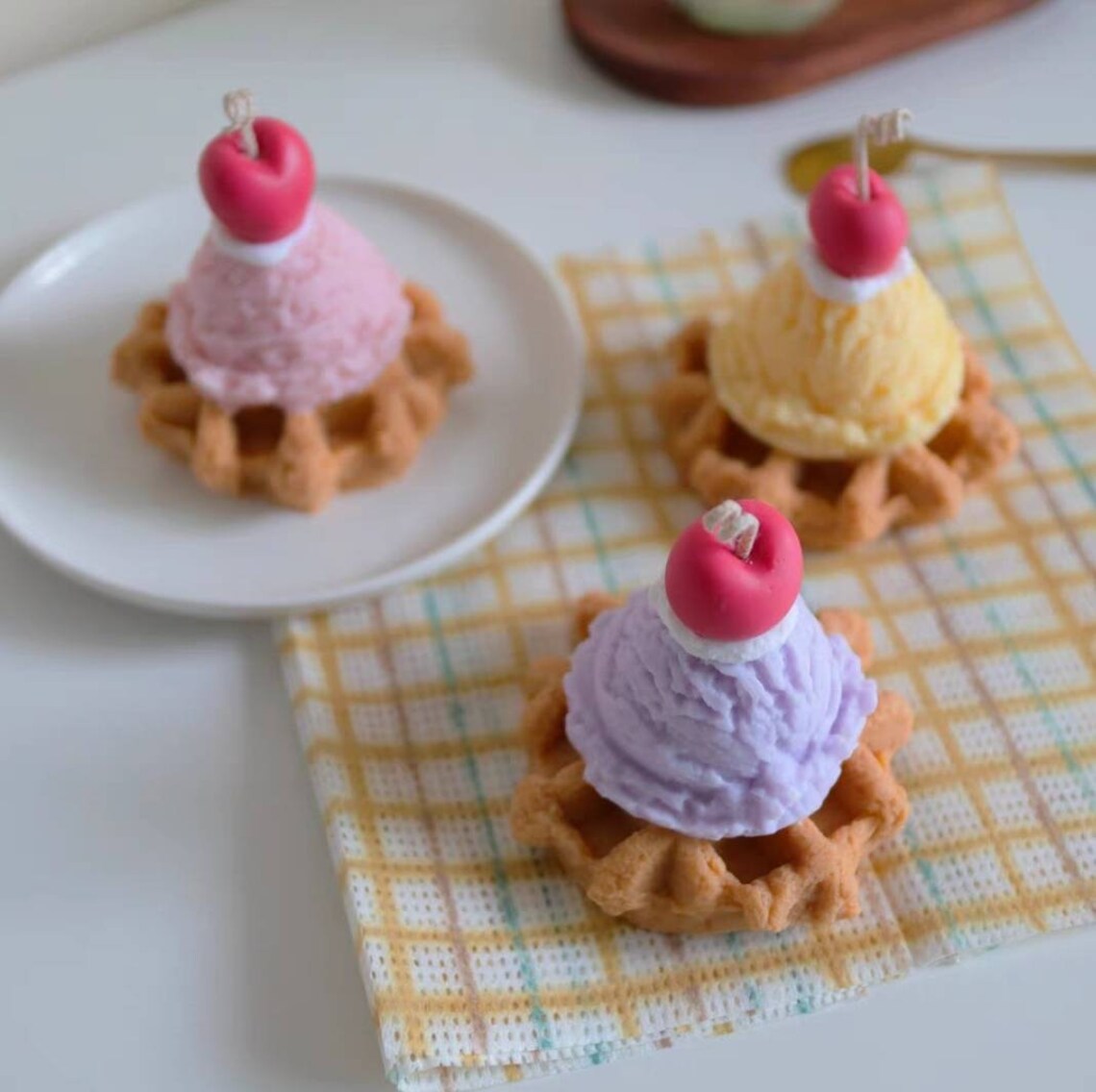 Waffle Candle Waffle and Ice Cream Candle/ Dessert Candle - Etsy