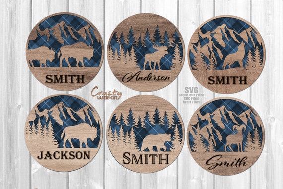 Monogram Wildlife Coaster SVG Bundle Laser Cut Files - Etsy