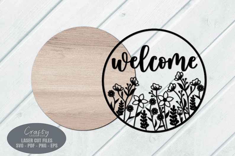 Floral Welcome Sign SVG - Laser Cut Files - Flower Garden Door Hanger ...