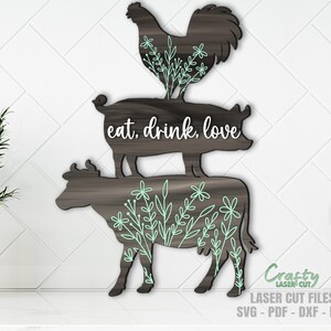 Cow Pig Chicken SVG - Laser Cut Files - Cow SVG - Pig SVG - Chicken Svg ...