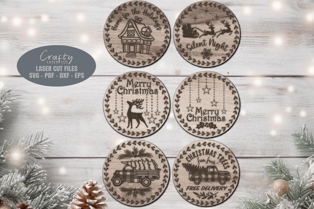 Christmas Coaster SVG Laser Cut Files: Santa and Sleigh, Reindeer, Tree ...