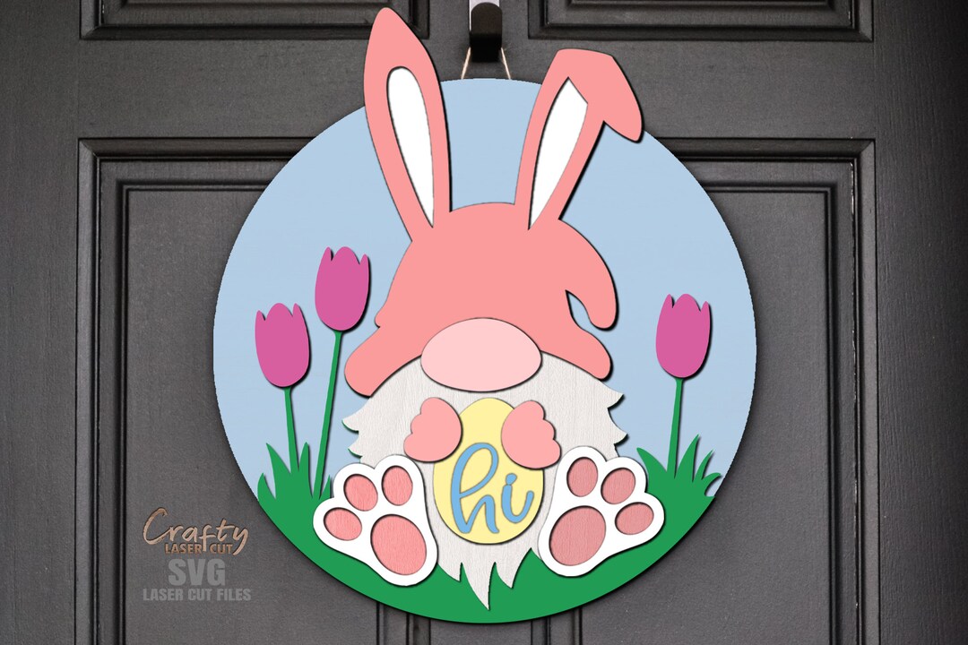 Easter Door Hanger SVG Laser Cut Files Bunny Ears SVG Gnome SVG Tulip ...