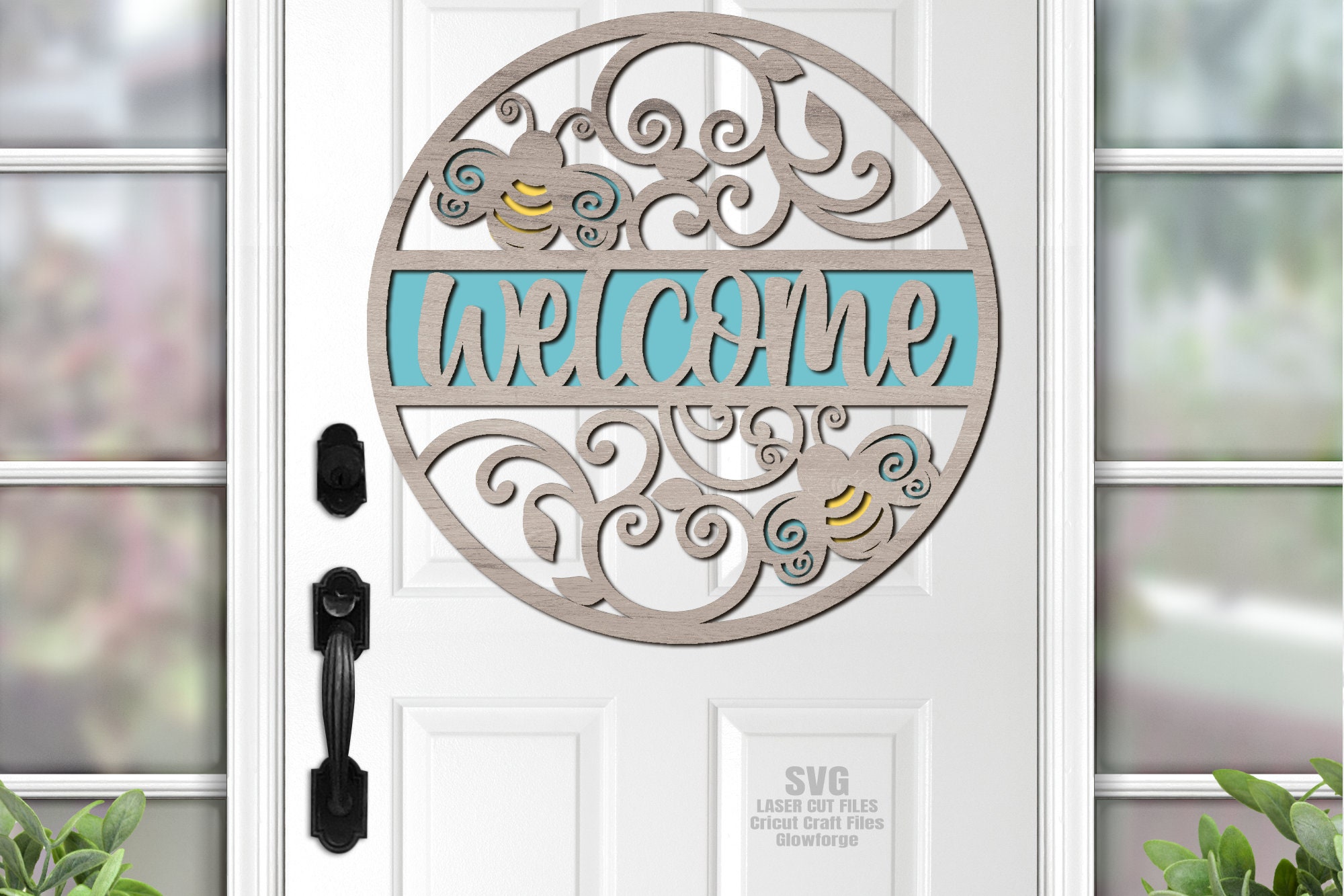 Bee Welcome SVG Laser Cut Files Bee Sign Svg Welcome - Etsy