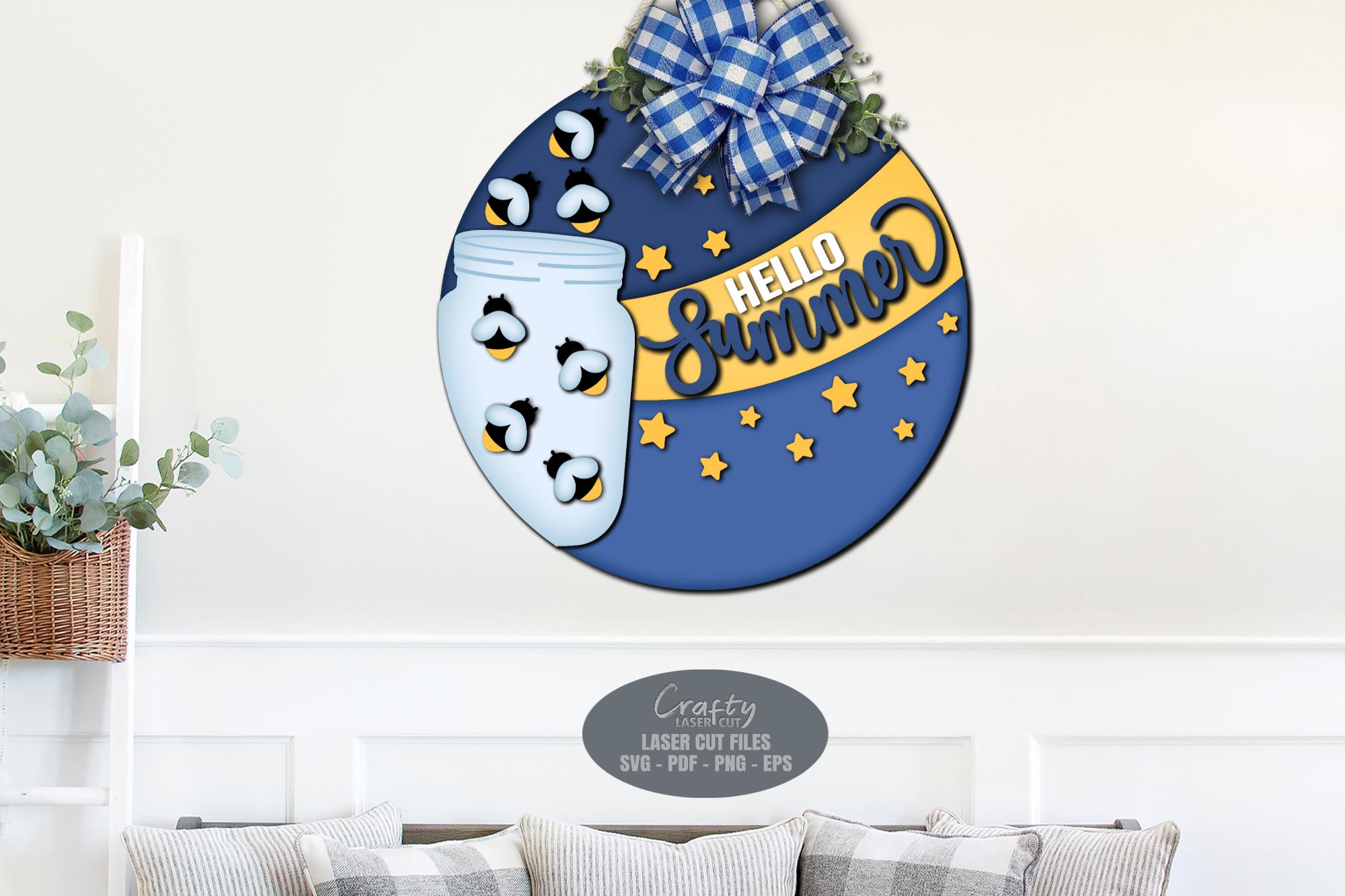 Firefly Door Hanger SVG Laser Cut Files: Hello Summer Welcome Sign SVG ...