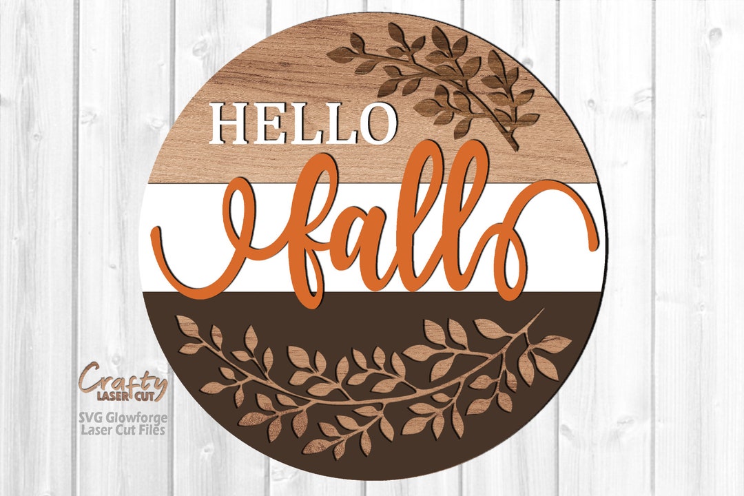 Fall Door Hanger SVG Laser Cut Files - Hello Fall SVG - Fall Door Sign ...