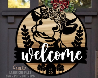 Highland Cow Door Hanger SVG Hello Summer Svg Laser Cut Files Butterfly ...