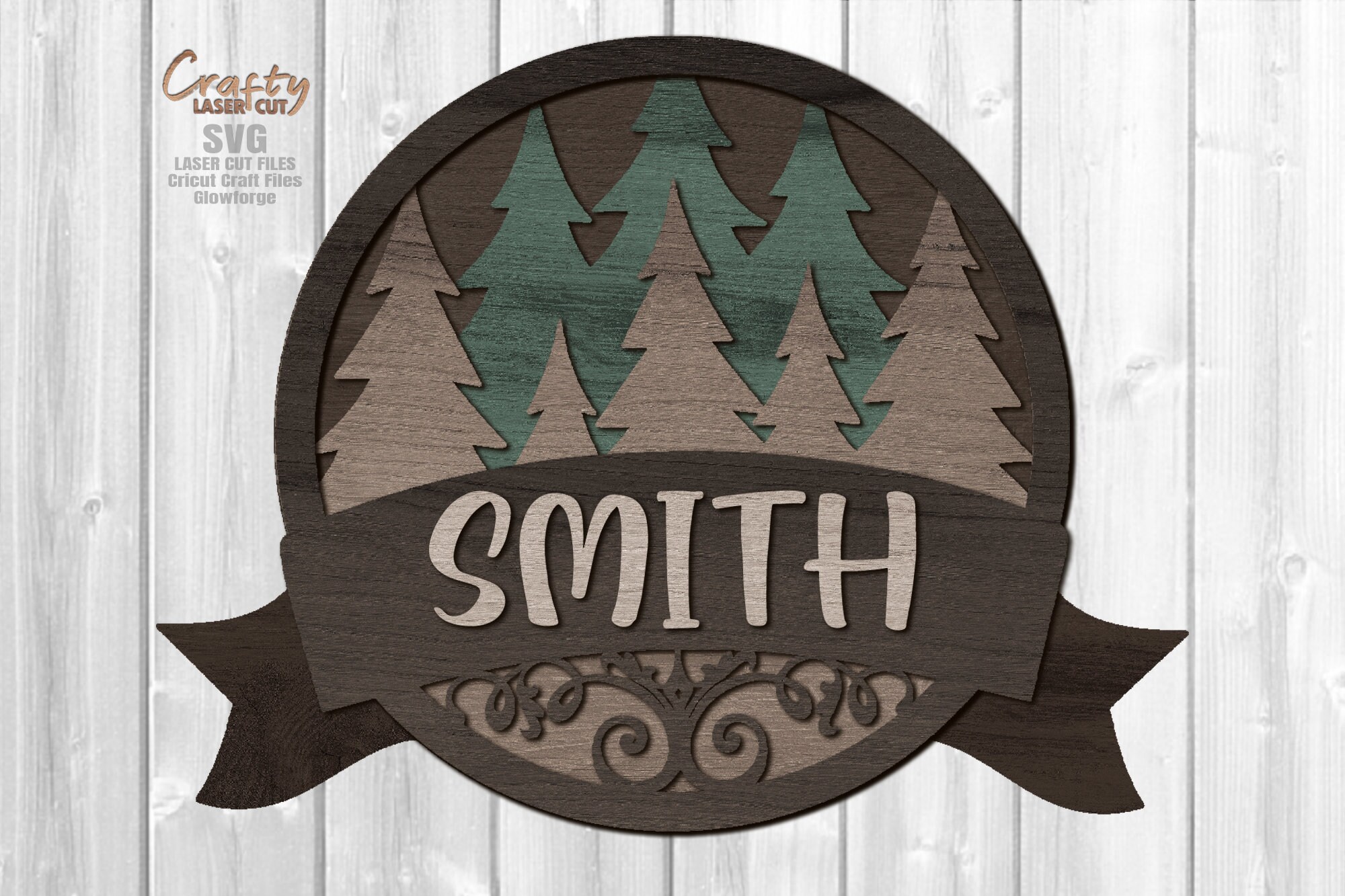 Forest Door Hanger SVG - Laser Cut Files - Forest SVG - Monogram SVG ...
