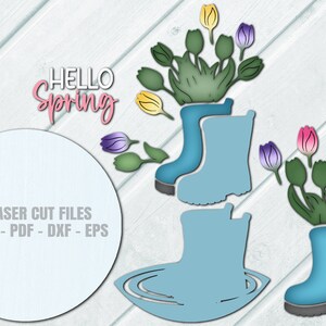 Hello Spring Rain Boots Door Hanger SVG - Spring Door Sign - Laser Cut ...