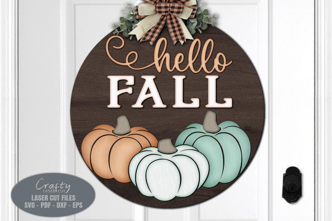 Fall Door Hanger SVG - Hello Fall SVG - Pumpkin SVG - Laser Cut Files ...