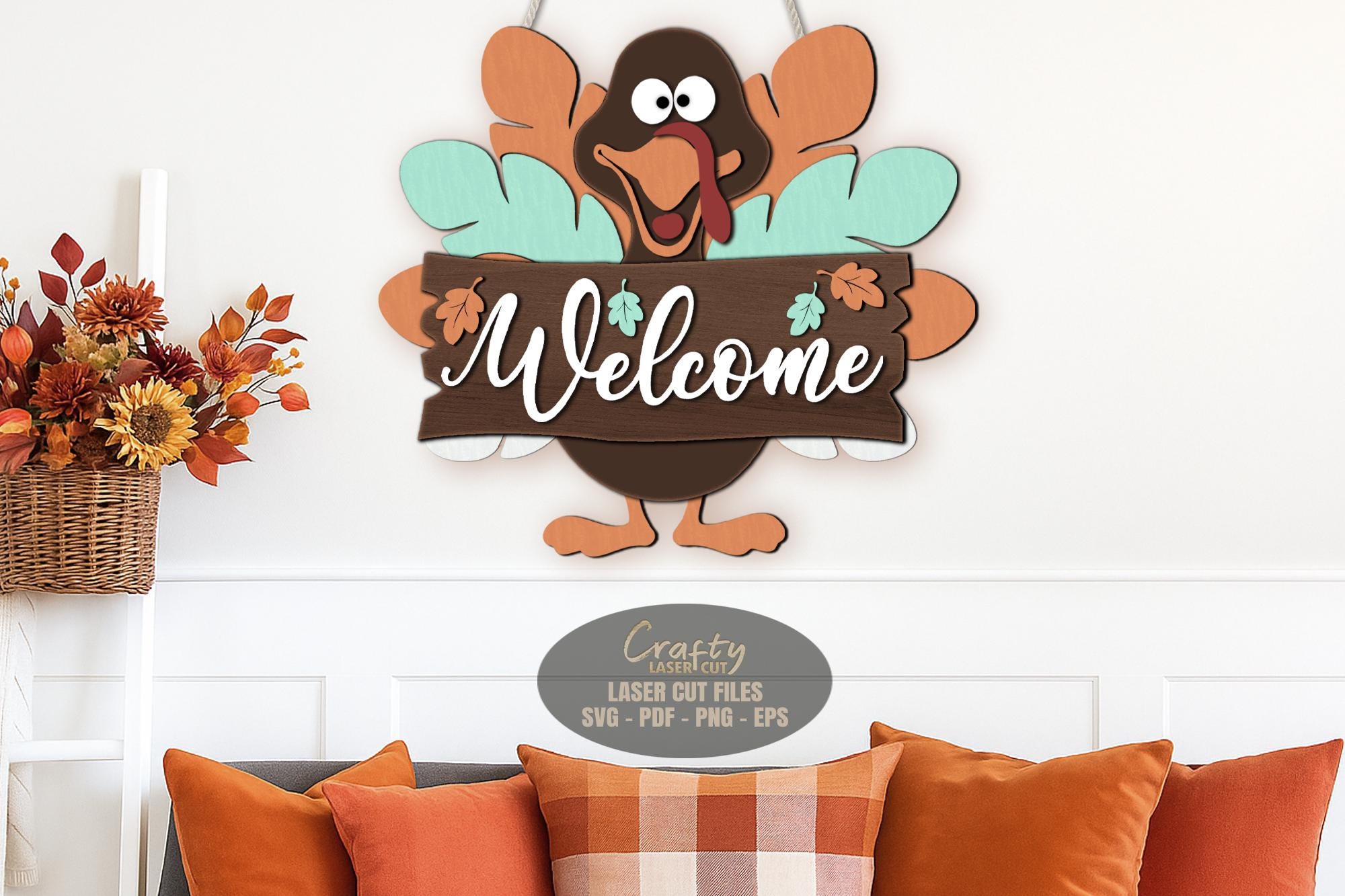 Thanksgiving Door Hanger SVG Turkey Welcome Sign SVG, Laser Cut Files ...