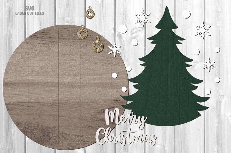 Merry Christmas Tree Door Hanger SVG Laser Cut Files: Snowflake Welcome ...