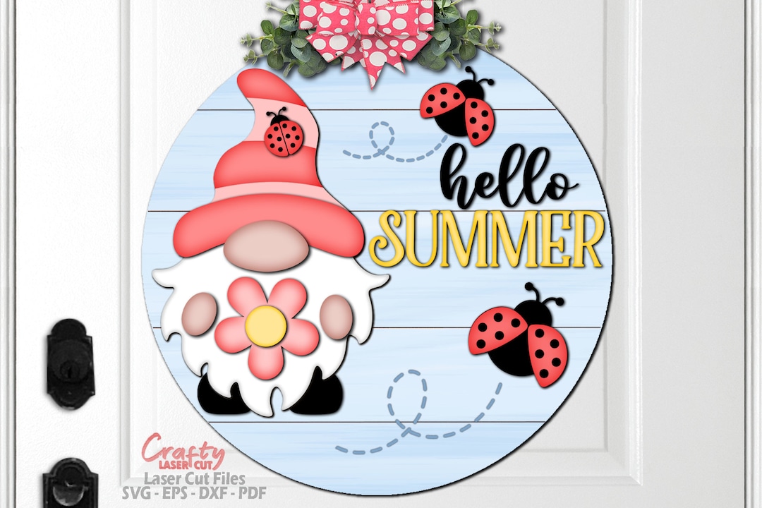Hello Summer Gnome Door Hanger SVG - Summer Welcome Sign Svg - Laser ...