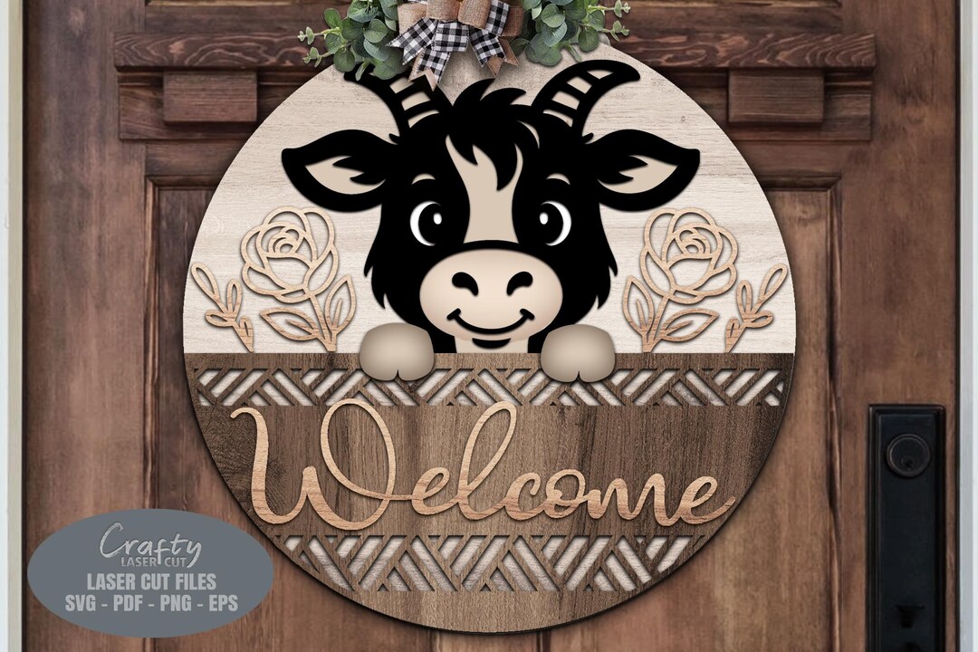 Goat Welcome Sign SVG - Floral Door Hanger SVG - Laser Cut Files - Goat ...