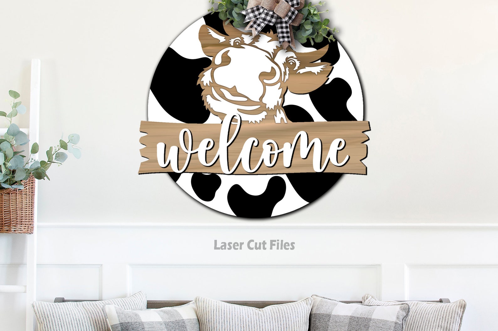 Cow Door Hanger SVG Laser Cut Files Cow Svg Cow Print Svg Welcome Sign ...