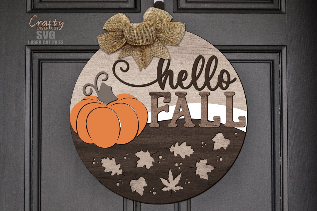 Hello Fall Door Hanger SVG Laser Cut Files Fall Pumpkin SVG Fall Svg ...