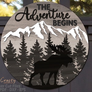 Moose Door Hanger SVG Laser Cut Files: Forest Adventure Welcome Sign ...