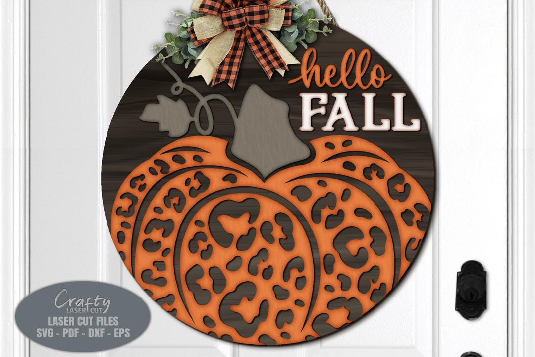 Hello Fall Door Hanger SVG - Laser Cut Files - Leopard Print Svg ...