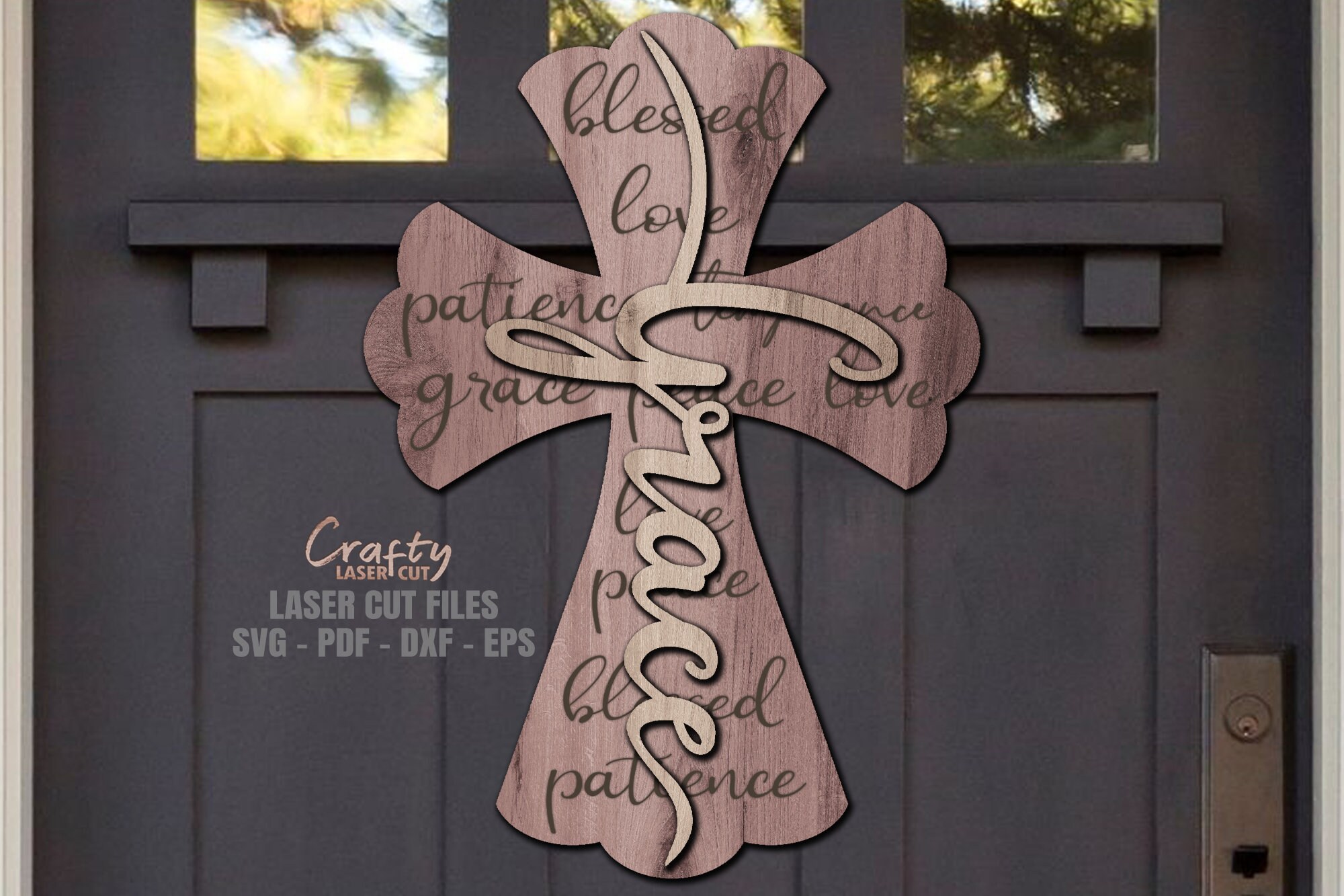 Grace Cross Door Hanger SVG Laser Cut Files: Religious Welcome Sign SVG ...