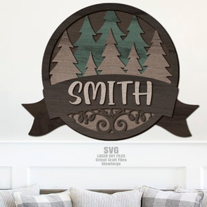 Forest Door Hanger SVG - Laser Cut Files - Forest SVG - Monogram SVG ...