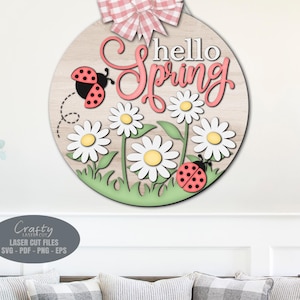Spring Door Hanger SVG - Ladybug SVG - Floral Welcome Sign SVG - Laser ...