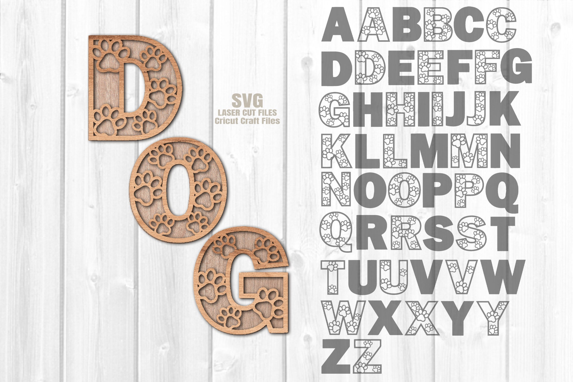 Dog Font SVG - Laser Cut Files - Paw Print SVG - Monogram SVG ...
