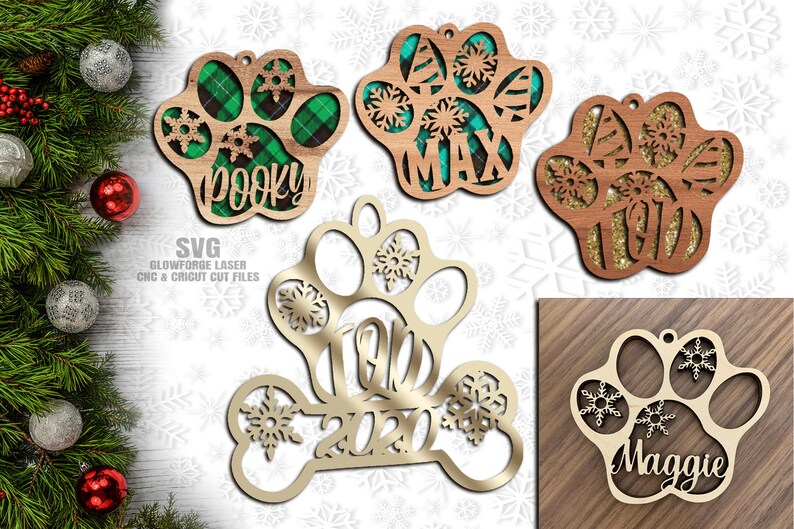 Dog Paw Ornament SVG - Laser Cut Files - Christmas SVG - Tree Ornaments ...