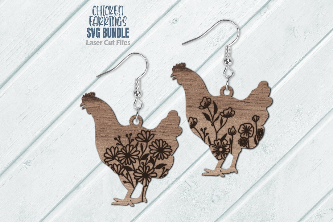 Chicken Earring SVG Bundle - Laser Cut Files - Chicken SVG - Chicken ...