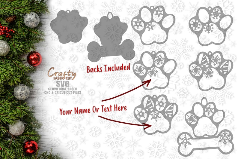 Dog Paw Ornament SVG - Laser Cut Files - Christmas SVG - Tree Ornaments ...