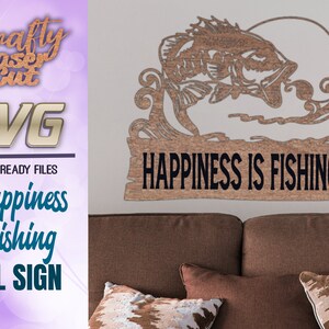 Happiness is Fishing Bass Sign Svg Glowforge Cut Files Bass Fish Sign ...