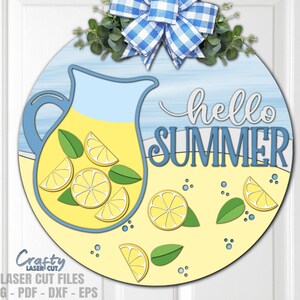 Lemonade Hello Summer Door Hanger SVG - Welcome Sign SVG - Laser Cut ...