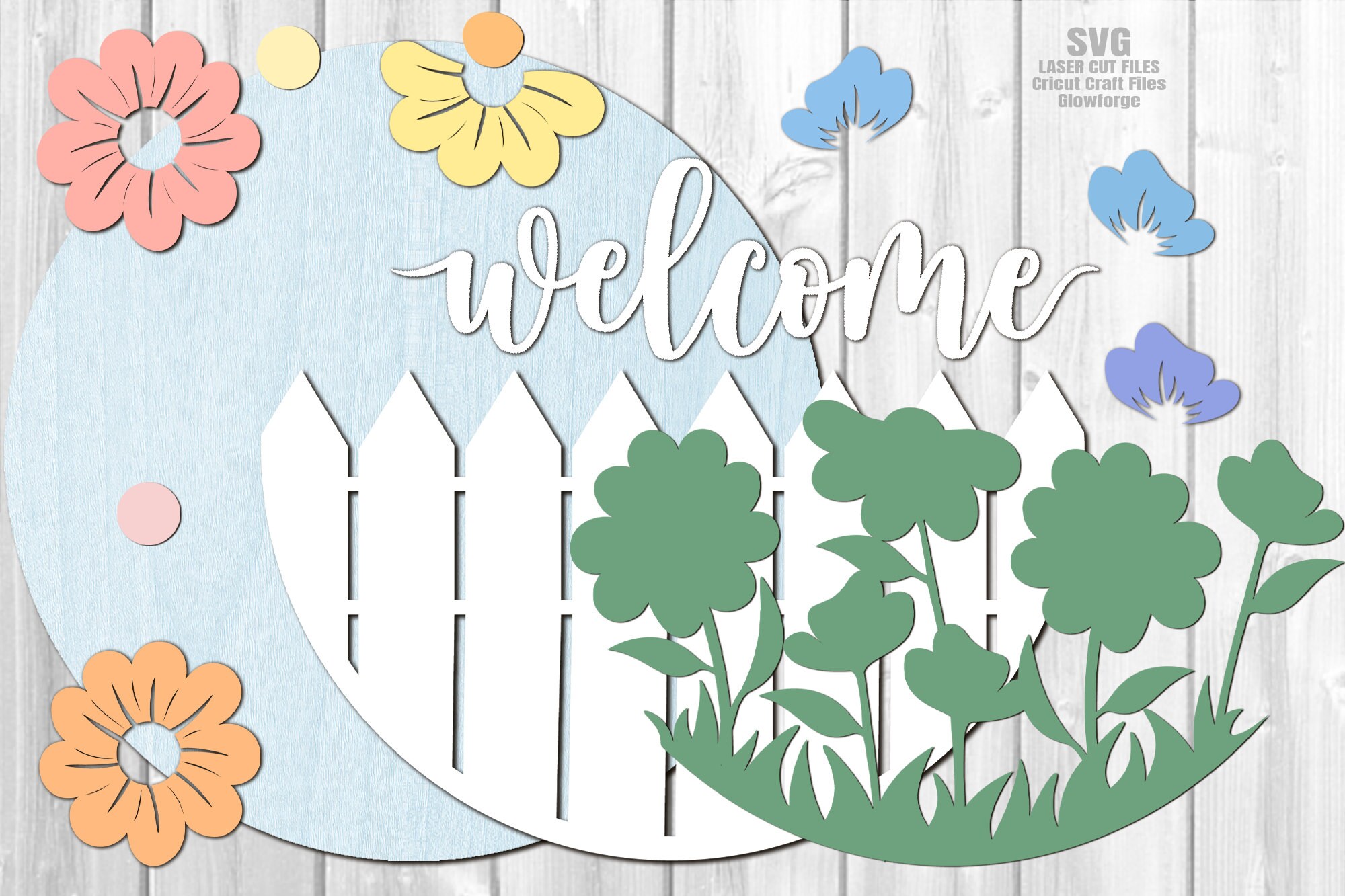 Floral Welcome Sign SVG - Laser Cut Files - Summer Door Hanger SVG ...