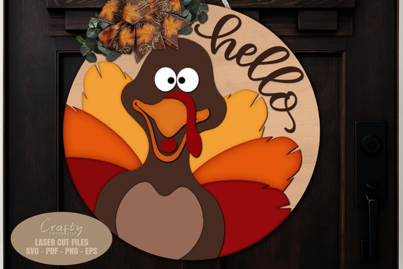 Turkey Door Hanger SVG Laser Cut Files: Thanksgiving Welcome Sign SVG ...