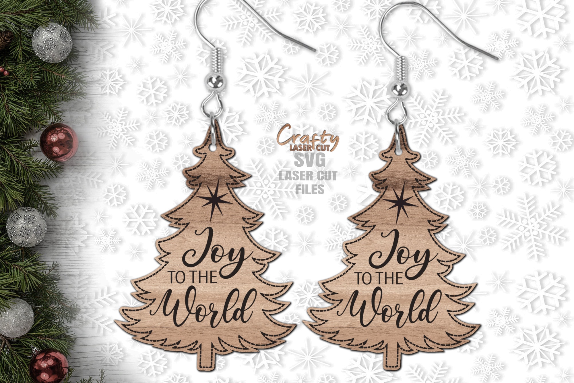 Christmas Earrings SVG Laser Cut Files: Tree, Joy Earring SVG ...