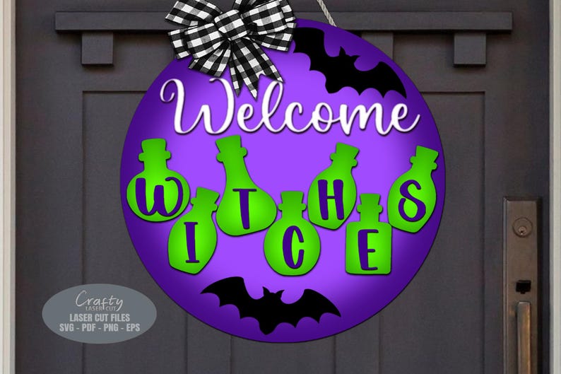 Witch Welcome Sign SVG Laser Cut Files: Halloween Door Hanger SVG ...