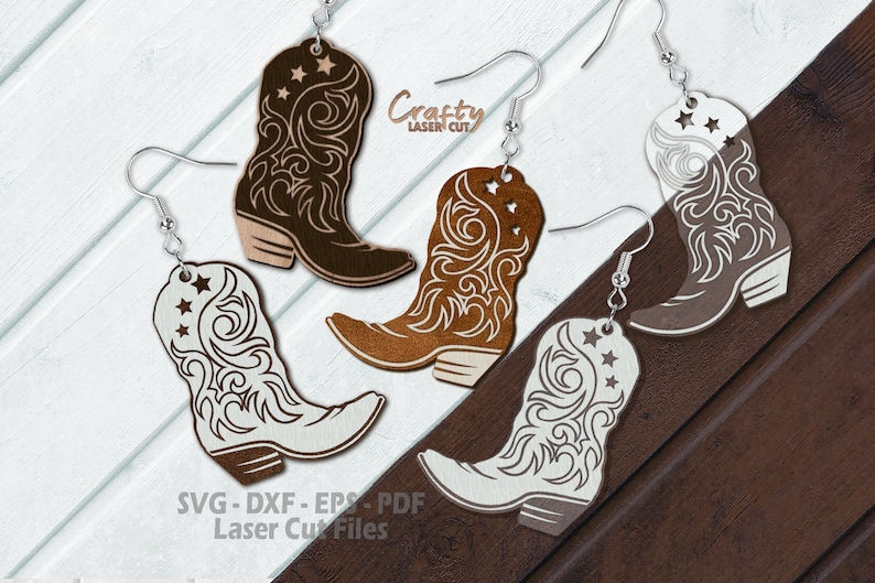 Cowboy Boots Earring SVG Laser Cut Files: Cowgirl Western Earrings SVG ...