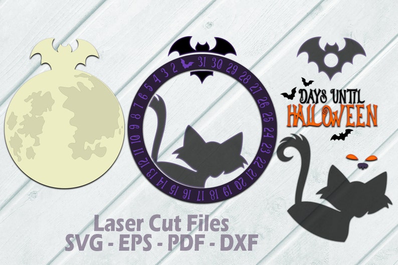 Halloween Countdown Sign SVG Laser Cut Files: Black Cat and Bat SVG ...