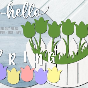 Hello Spring Tulip Door Hanger SVG - Spring Welcome Sign Svg - Spring ...