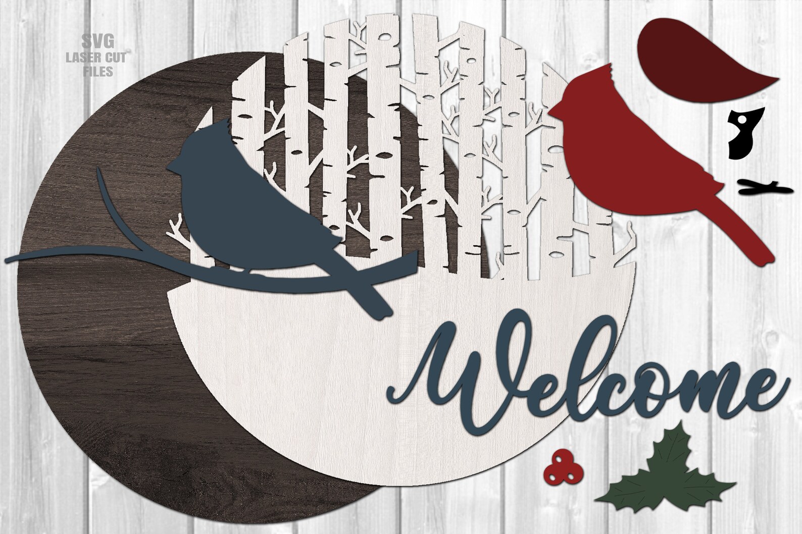 Cardinal Door Hanger SVG Laser Cut Files: Christmas Welcome Sign SVG ...
