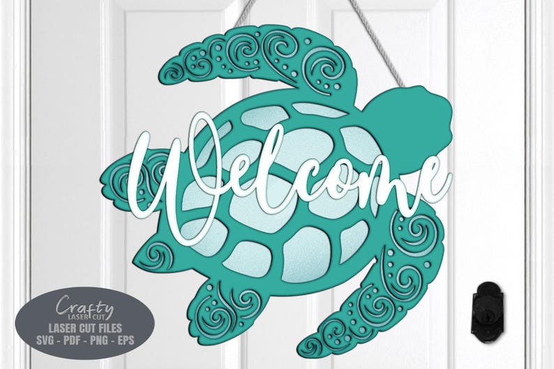 Sea Turtle Door Hanger SVG Laser Cut Files: Beach Welcome Sign SVG ...