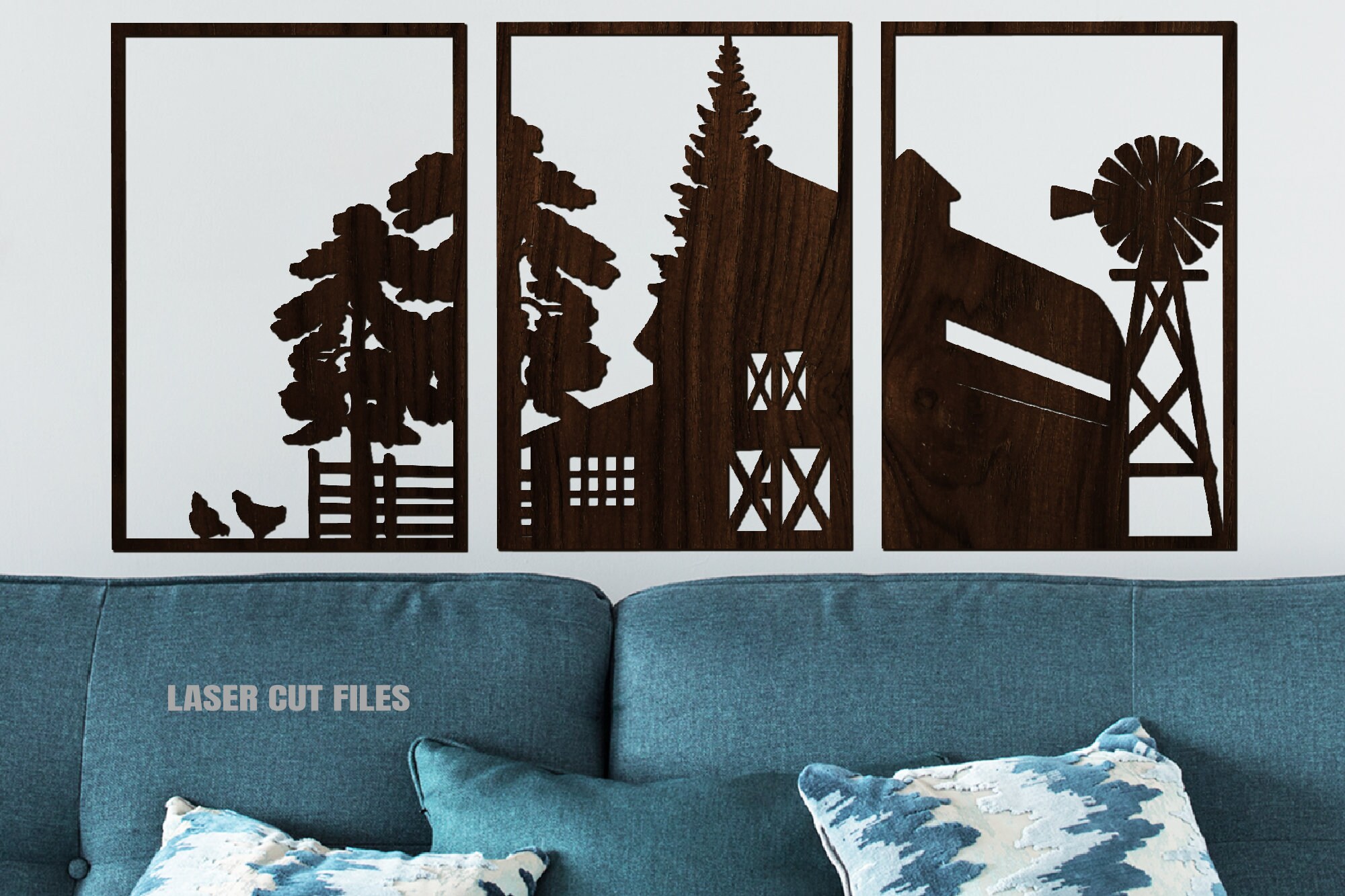 3 Piece Farmhouse Scene SVG Bundle Glowforge Files Laser - Etsy