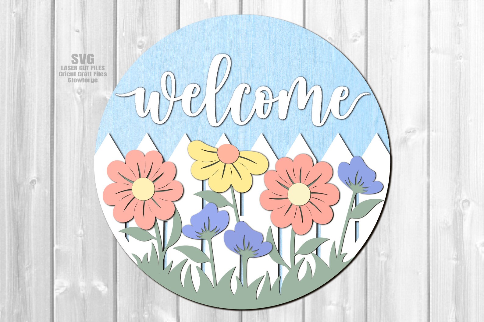 Floral Welcome Sign SVG - Laser Cut Files - Summer Door Hanger SVG ...