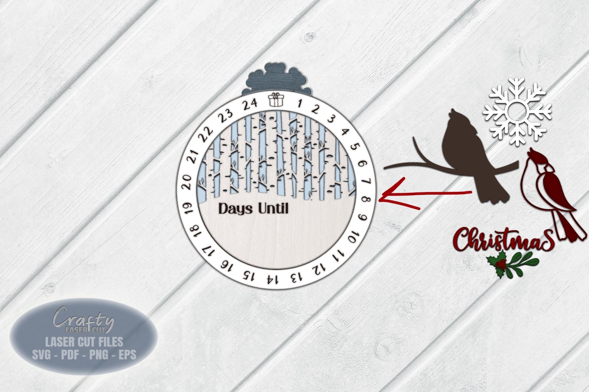 Christmas Countdown SVG, Cardinal SVG, Laser Cut Files, Days Until ...