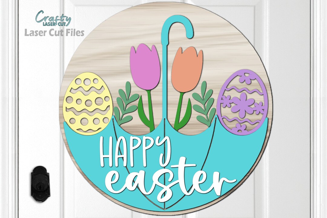 Easter Door Hanger SVG Laser Cut Files Spring SVG Umbrella SVG Welcome ...