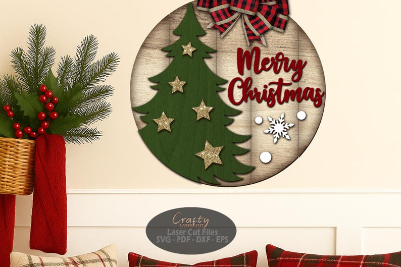 Merry Christmas Door Hanger SVG Laser Cut Files: Christmas Tree Welcome ...
